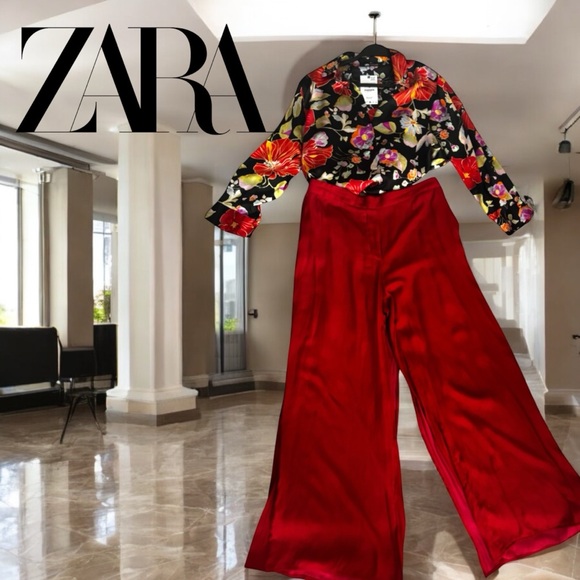 Zara | Pants & Jumpsuits | Zara Red Wrap Pants | Poshmark